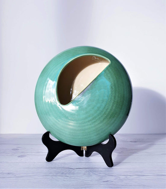 1960s-70s Dutch Studio Pottery UFO Discus in Pale Turquoise Ikebana Va ...